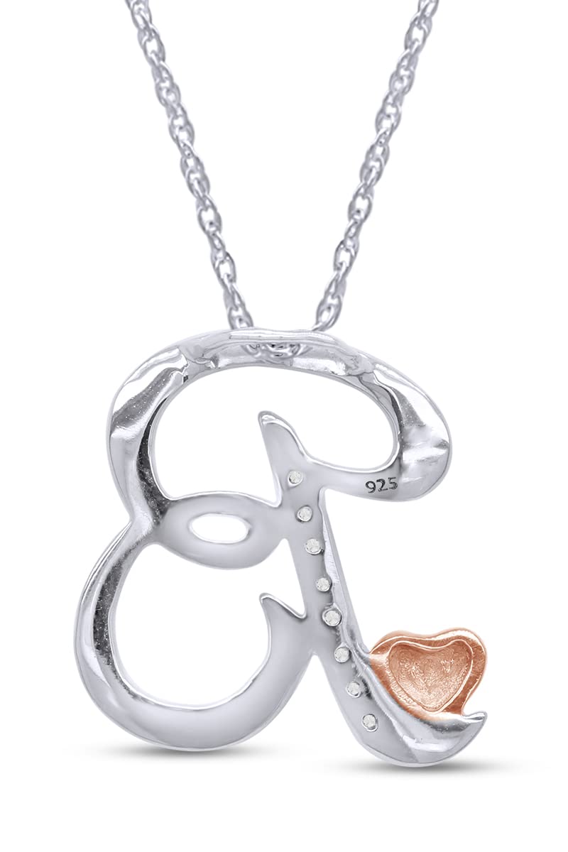 Jewel Zone US Two Tone Sterling Silver Natural Diamond Accents A - Z Initial & Heart Pendant Necklace