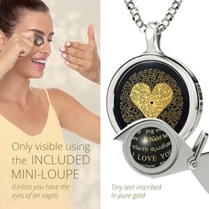 NanoStyle I Love You Necklace Romantic Pendant for Her - 925 Sterling Silver Onyx Wedding Anniversary for Wife Inscribed in 120 Languages in Pure Gold - Meaningful Birthday Gift Present, 18" Chain