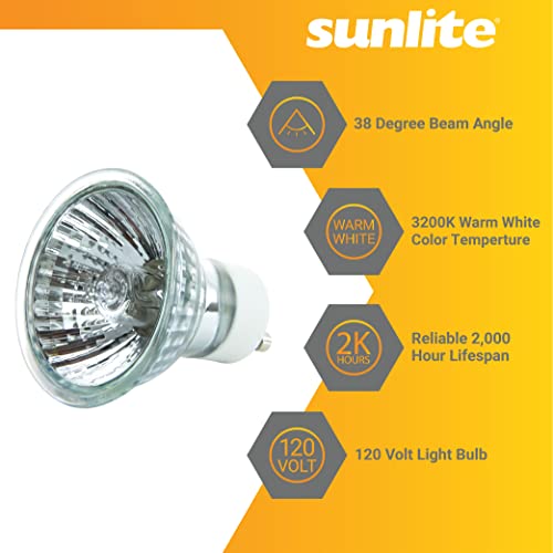 Sunlite MR16 Halogen Reflector Bulb, 35 Watt, 38° Flood, 120 Volt, 2000 Hour Life Span, Dimmable, GU10 Base, Cover Guard, 3200, ANSI FMW, Ceiling Fixtures, Track Lighting 6-Pack.