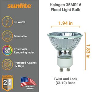 Sunlite MR16 Halogen Reflector Bulb, 35 Watt, 38° Flood, 120 Volt, 2000 Hour Life Span, Dimmable, GU10 Base, Cover Guard, 3200, ANSI FMW, Ceiling Fixtures, Track Lighting 6-Pack.