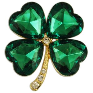 crystal green four leaf clover brooch pendant pin made with swarovki elements (gold-plated-base)