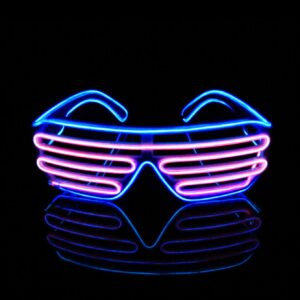 pinfox light up flashing shutter neon rave glasses el wire led sunglasses glow dj costumes for party, 80s, edm rb03 (blue - pink)