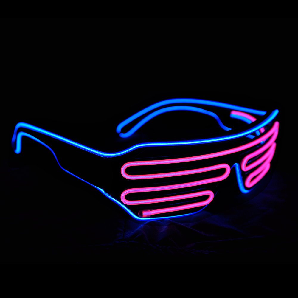 PINFOX Light Up Flashing Shutter Neon Rave Glasses El Wire LED Sunglasses Glow DJ Costumes For Party, 80s, EDM RB03 (Blue - Pink)