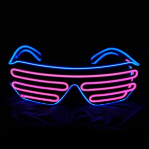 PINFOX Light Up Flashing Shutter Neon Rave Glasses El Wire LED Sunglasses Glow DJ Costumes For Party, 80s, EDM RB03 (Blue - Pink)