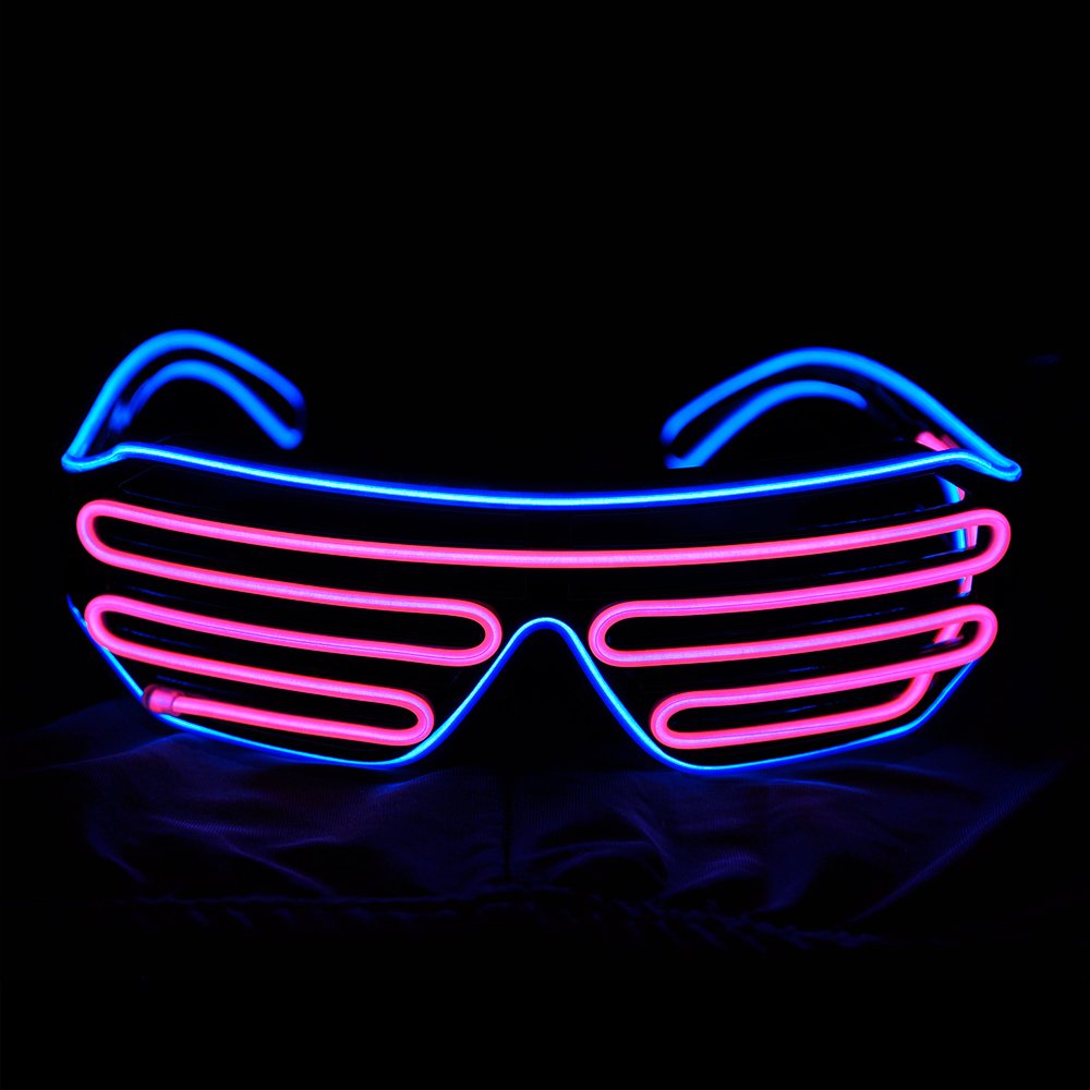 PINFOX Light Up Flashing Shutter Neon Rave Glasses El Wire LED Sunglasses Glow DJ Costumes For Party, 80s, EDM RB03 (Blue - Pink)