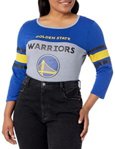 ultra game nba golden state warriors womens t-shirt raglan baseball 3/4 long sleeve tee shirt, team color, small