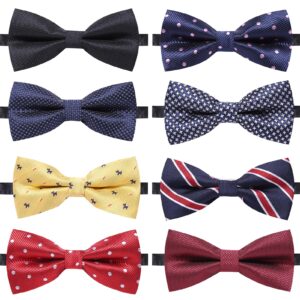 ausky 8 packs elegant adjustable pre-tied bow ties for men boys (mixed color)