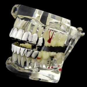 Best Grillz 8/8 Set Eight Tooth Silver Tone Top 8 Bottom Plain Hip Hop Teeth Grills