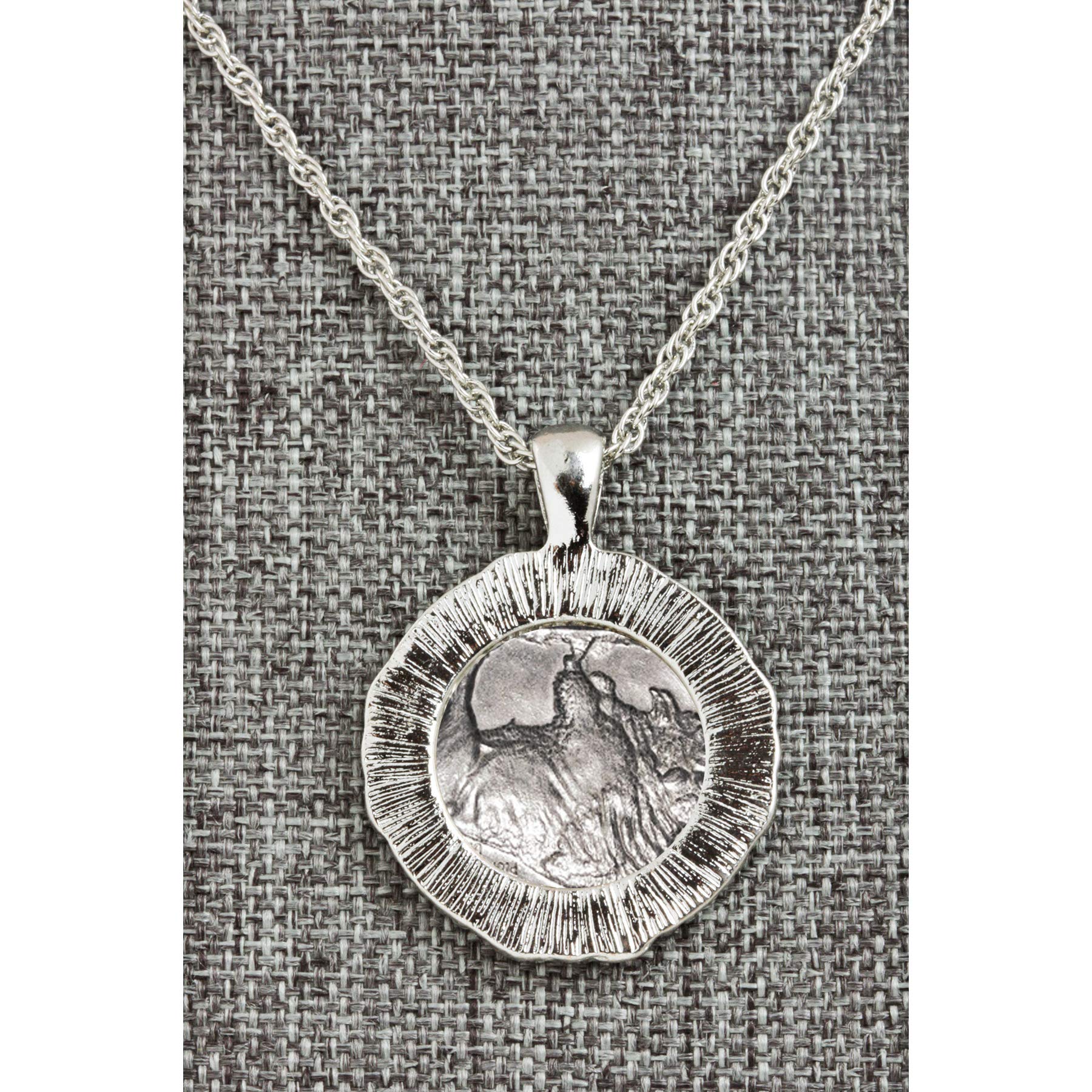 American Coin Treasures Buffalo Nickel Coin Pendant Necklace with Green Enamel | Silvertone 24" Rope Chain for Men & Women | Lobster Claw Clasp | Jewelry for Collectors | Elegant Gift Box