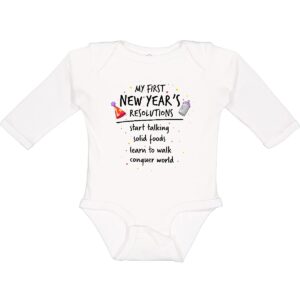 inktastic my first new year's resolutions long sleeve creeper 6 months 0020 white 2769a