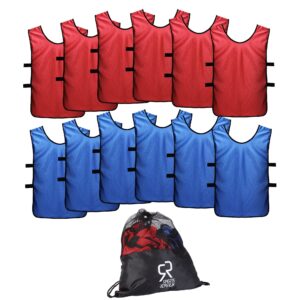 sportsrepublik pinnies scrimmage vests for kids, youth and adults (12-pack) - soccer pennies