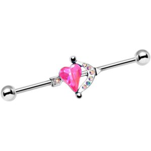 body candy steel pink aurora calling cupid heart arrow helix earring industrial barbell piercing 14 gauge 38mm