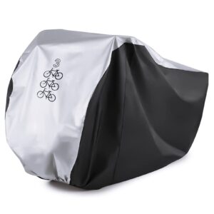 maveek bicycle cover for 3 bikes waterproof outdoor storage cycle protection uv rain snow proof tarp tent shed for bikes all weather dust dirt resistant winter summer indoor garage (sliver/black)