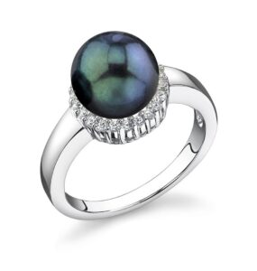 the pearl source 8-8.5mm genuine black japanese akoya saltwater cultured pearl ring for women