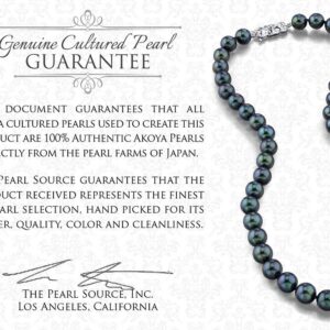 The Pearl Source 8-8.5mm Genuine Black Japanese Akoya Saltwater Cultured Pearl Ring for Women