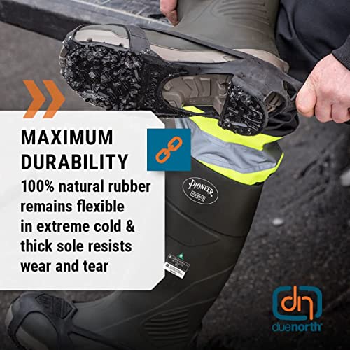 Due North Heavy Duty Ice Cleats for Job Safety in Snow & Ice - 28 Integrated Military Grade Tungsten Carbide Spikes (1 Pair)