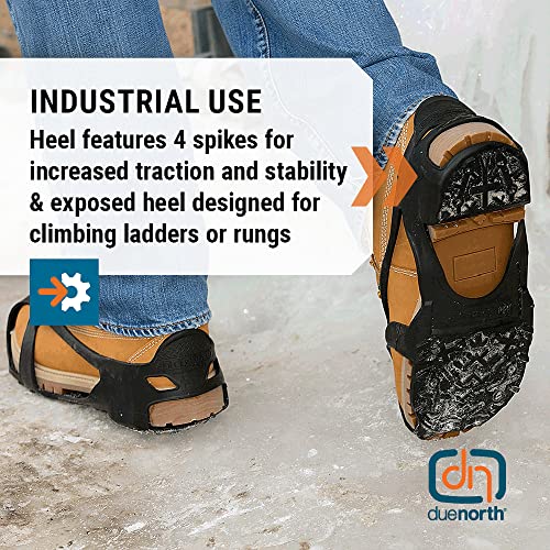 Due North Heavy Duty Ice Cleats for Job Safety in Snow & Ice - 28 Integrated Military Grade Tungsten Carbide Spikes (1 Pair)