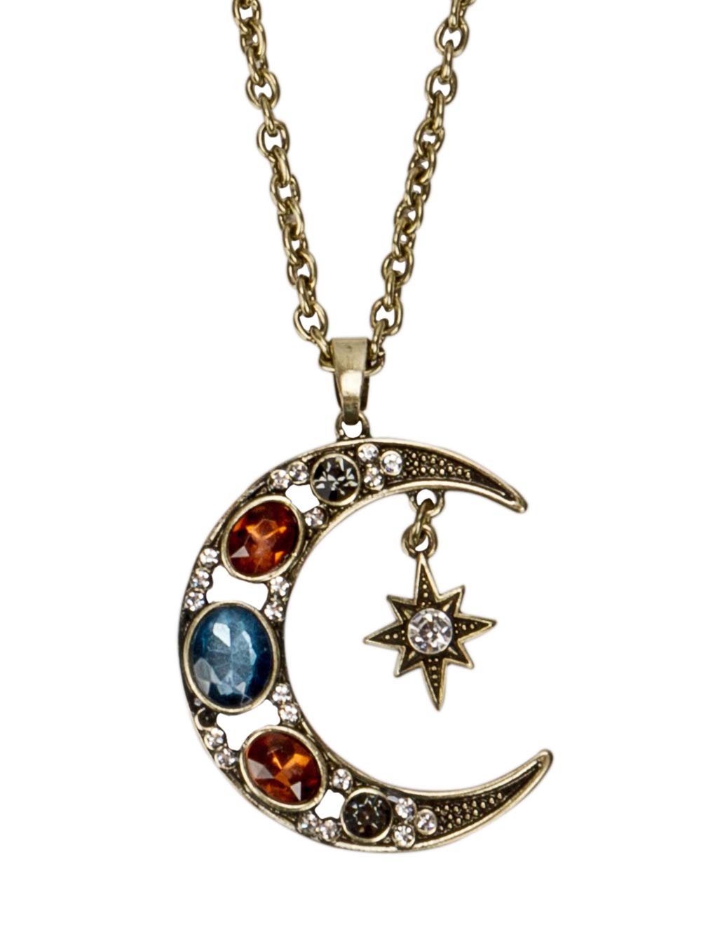 SPUNKYsoul Boho Antique Gold Tribal Crescent Moon Faceted Crystal Long Necklace for Women