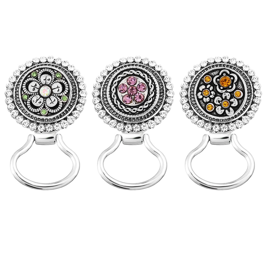 MJartoria Interchangeable Flower Snap Buttons Centerpiece Rhinestone Eye Glass Holding Brooch Pins