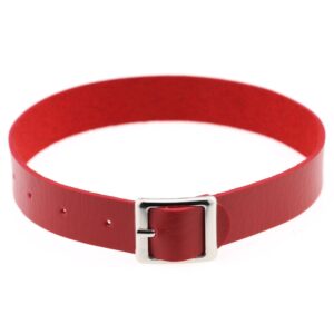 fm fm42 red pu simulated leather silver-tone buckle adjustable belt collar choker necklace pn1142