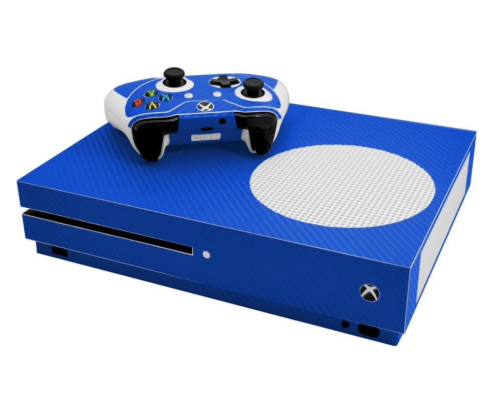 3D Carbon Fiber Candy Blue - Air Release Vinyl Decal Mod Skin Kit by System Skins - Compatible with Microsoft Xbox One Slim (XB1 Slim)