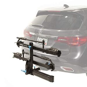 RockyMounts BackStage 2" Receiver Swing Away platform hitch 2 bicycle rack. Allows full access to the rear of the vehicle with bikes on or off the rack.