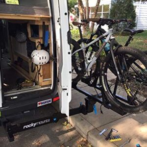 RockyMounts BackStage 2" Receiver Swing Away platform hitch 2 bicycle rack. Allows full access to the rear of the vehicle with bikes on or off the rack.