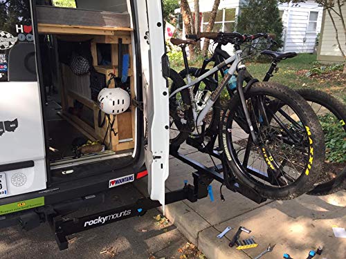 RockyMounts BackStage 2" Receiver Swing Away platform hitch 2 bicycle rack. Allows full access to the rear of the vehicle with bikes on or off the rack.