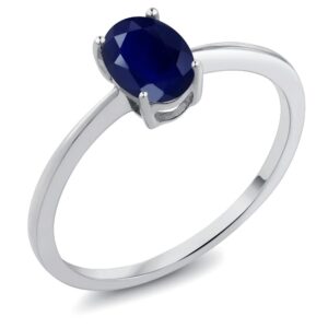 gem stone king 10k white gold blue sapphire solitaire engagement ring for women | 1.02 cttw | oval 7x5mm | gemstone september birthstone | available in size 5-10