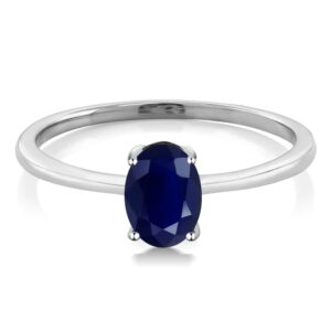 Gem Stone King 10K White Gold Blue Sapphire Solitaire Engagement Ring For Women | 1.02 Cttw | Oval 7X5MM | Gemstone September Birthstone | Available in Size 5-10