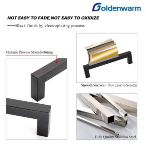 Goldenwarm 10 Pack Black Square Bar Cabinet Pull Drawer Handle Stainless Steel Modern Hardware for Kitchen and Bathroom Cabinets Cupboard,Center to Center 8-4/5in(224mm)