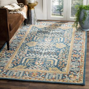 safavieh antiquity collection area rug - 5' x 8', dark blue & multi, handmade traditional oriental wool, ideal for high traffic areas in living room, bedroom (at64b)