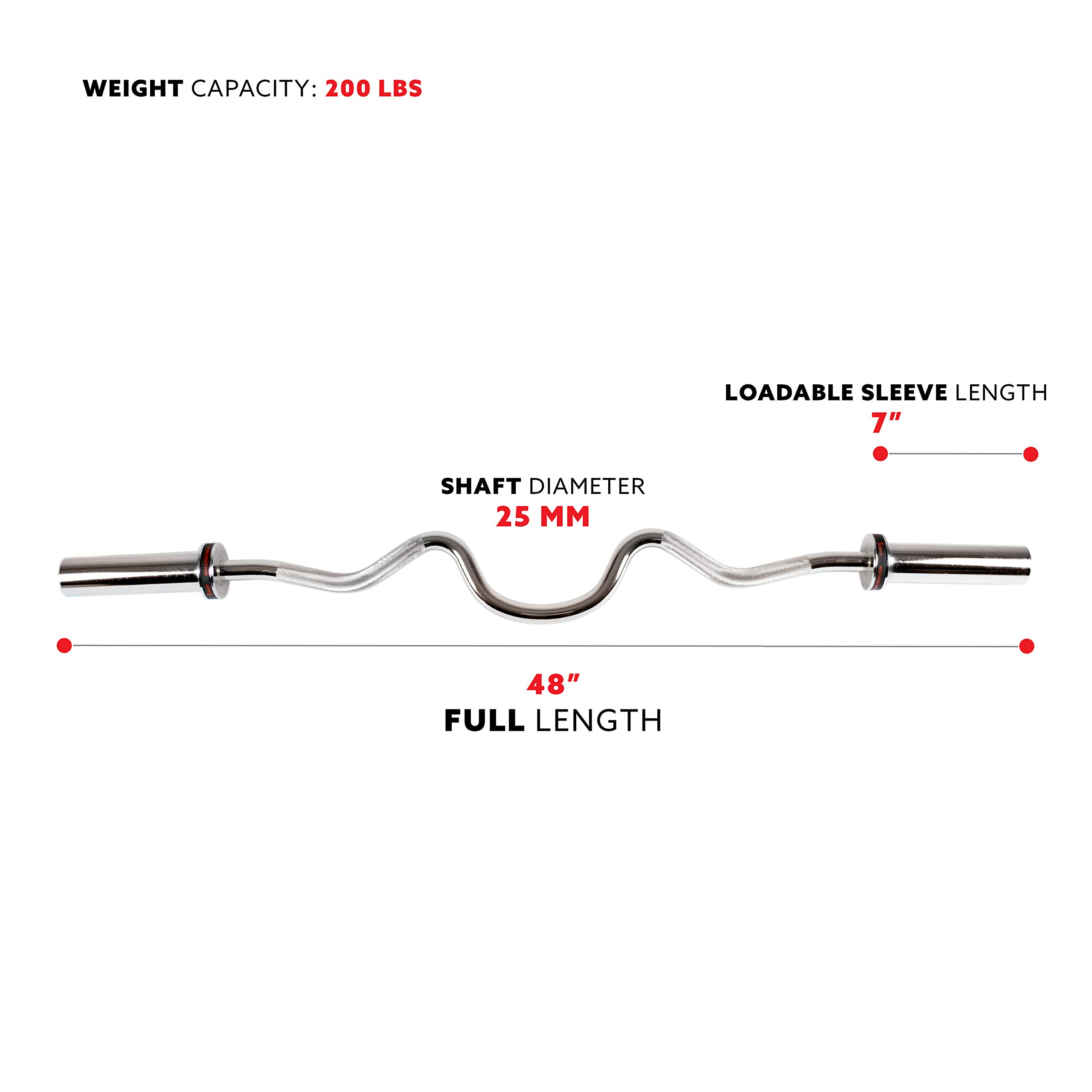 Sunny Health & Fitness 48" Olympic Super Curl Bar with Ring Collars, Small