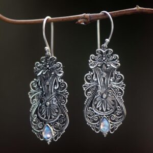 NOVICA Artisan Handmade Rainbow Moonstone Dangle Earrings Sterling Silver Indonesia [18 in L 2 mm W Pendant(s) 1.6 in L x 1.1 in W x 0.3 in D] ' Rainbow Flowers'