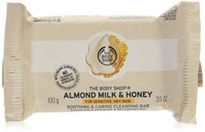 the body shop almond milk & honey soap bar, cleansing bar soap for sensitive, dry skin, 3.5 oz.