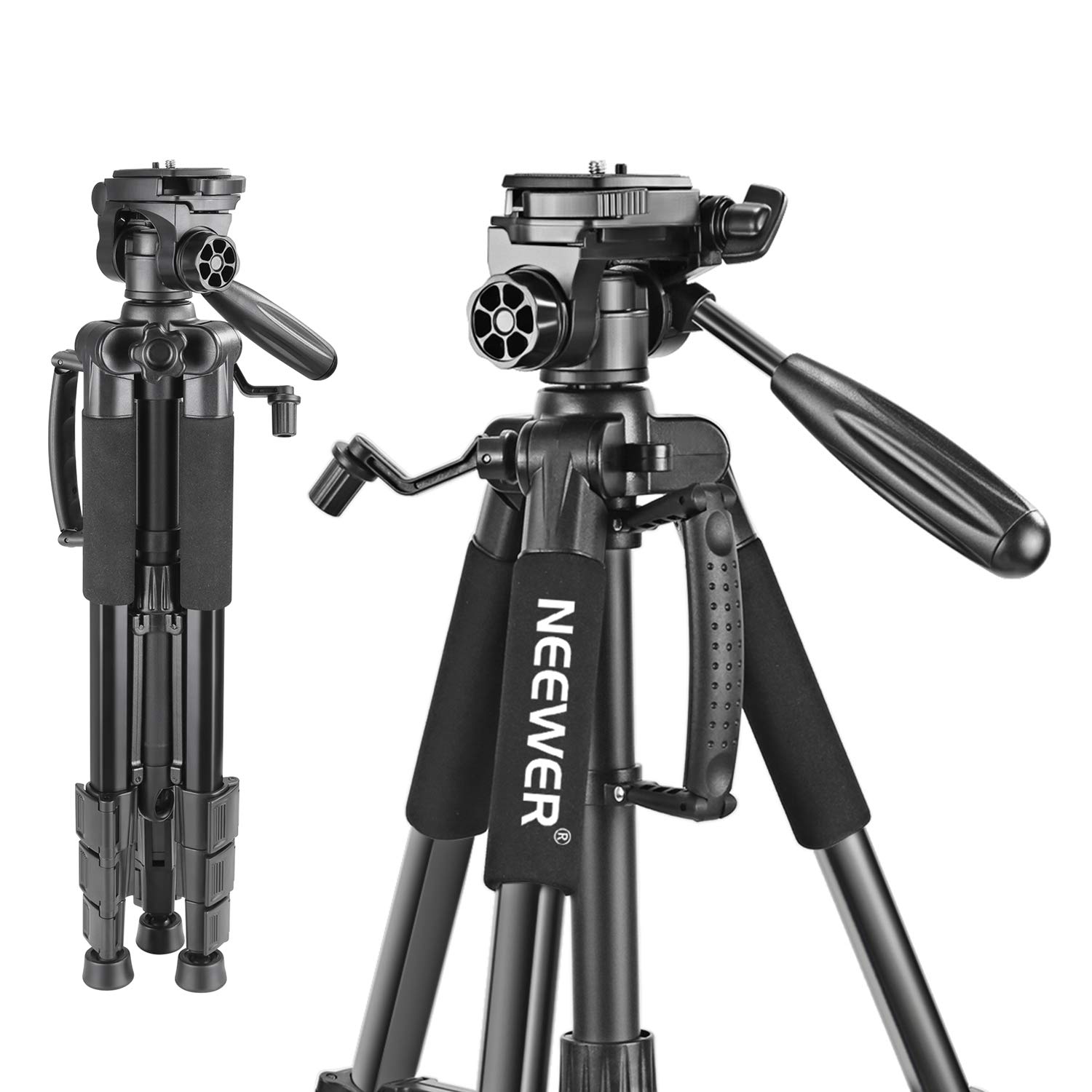 Neewer Portable 56 inches/142 centimeters Aluminum Camera Tripod with 3-Way Swivel Pan Head,Bag for DSLR Camera,DV Video Camcorder Load up to 8.8 pounds/4 kilograms Black(SAB234)