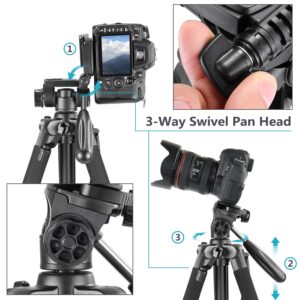 Neewer Portable 56 inches/142 centimeters Aluminum Camera Tripod with 3-Way Swivel Pan Head,Bag for DSLR Camera,DV Video Camcorder Load up to 8.8 pounds/4 kilograms Black(SAB234)