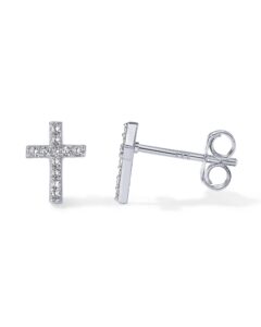 pavoi 14k white gold plated sterling silver earrings | pave cz white gold cross earrings for women