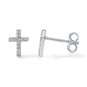 PAVOI 14K White Gold Plated Sterling Silver Earrings | Pave CZ White Gold Cross Earrings for Women