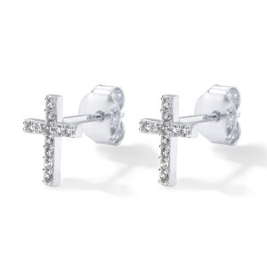 PAVOI 14K White Gold Plated Sterling Silver Earrings | Pave CZ White Gold Cross Earrings for Women