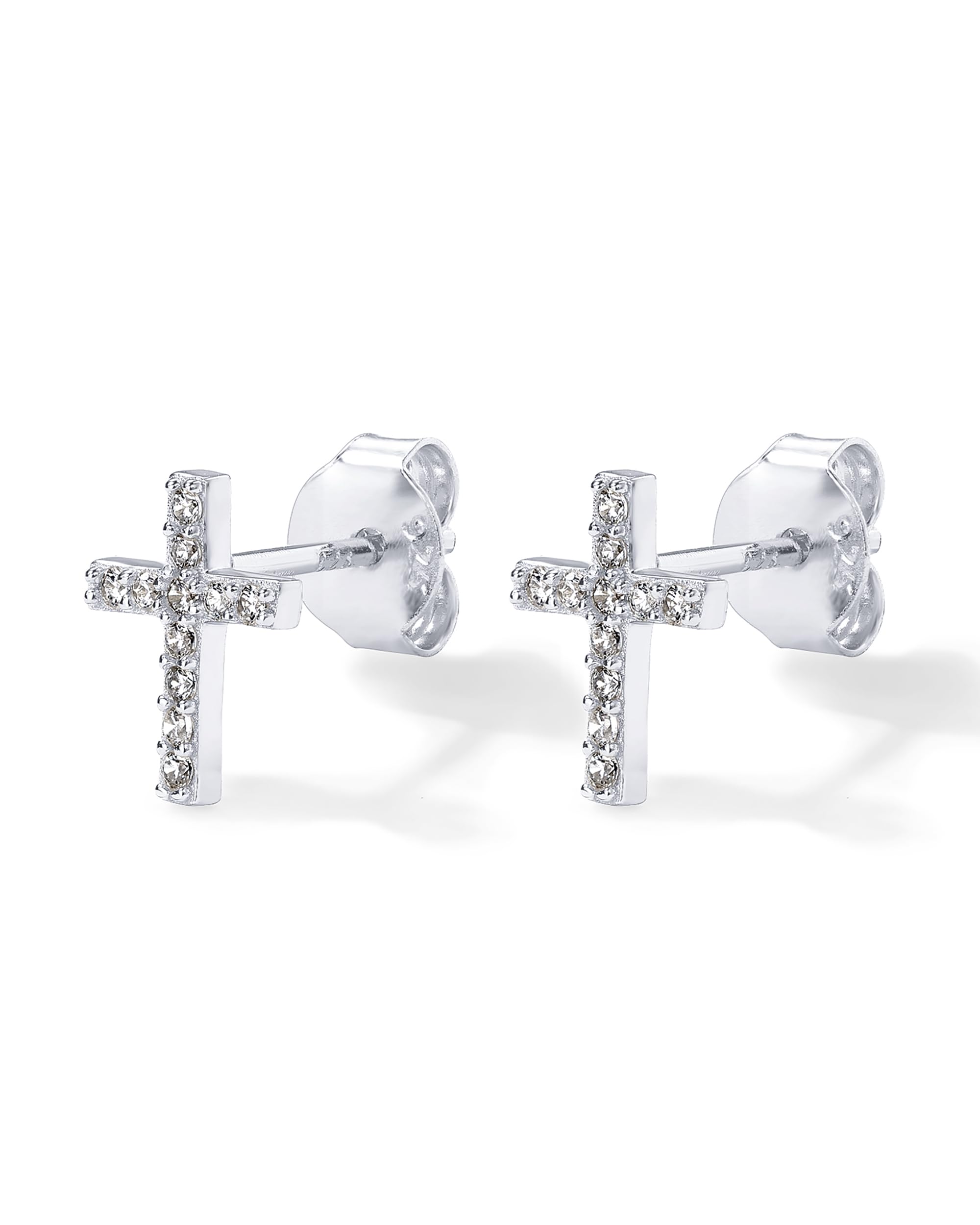 PAVOI 14K White Gold Plated Sterling Silver Earrings | Pave CZ White Gold Cross Earrings for Women