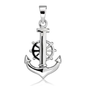 withlovesilver solid 925 sterling silver charm mariner anchor pendant