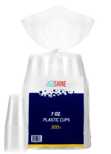 blushine [300 pack] 7 ounce clear plastic disposable cups bpa-free, durable, stackable & crack resistant drinkware - non-stick, easy to pull apart – ideal for home, office, or business