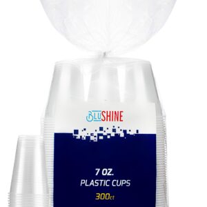 BluShine [300 Pack] 7 Ounce Clear Plastic Disposable Cups BPA-Free, Durable, Stackable & Crack Resistant Drinkware - Non-Stick, Easy to Pull Apart – Ideal for Home, Office, or Business