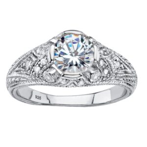 palmbeach sterling silver round cubic zirconia vintage style engagement ring sizes 6-12 size 8