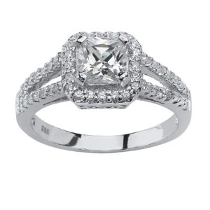 palmbeach platinum-plated sterling silver princess cut cubic zirconia split shank engagement ring sizes 5-10 size 8