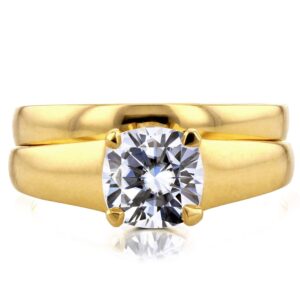 kobelli cushion moissanite classic solitaire bridal set 1 1/10 ctw 14k yellow gold, size 7