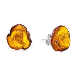 ian and valeri co. amber sterling silver carved rose stud earrings.