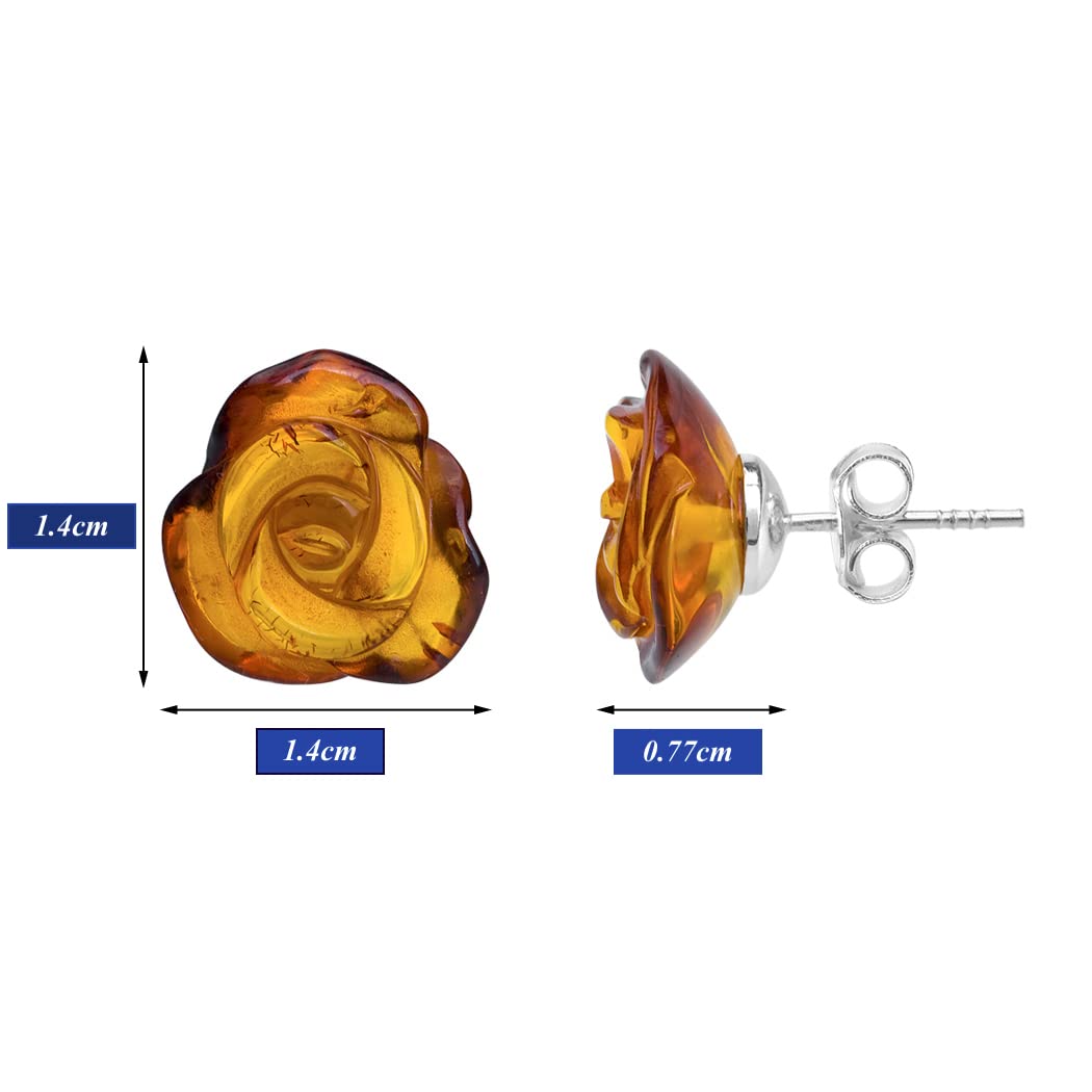 Ian and Valeri Co. Amber Sterling Silver Carved Rose Stud Earrings.