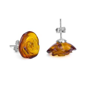 Ian and Valeri Co. Amber Sterling Silver Carved Rose Stud Earrings.